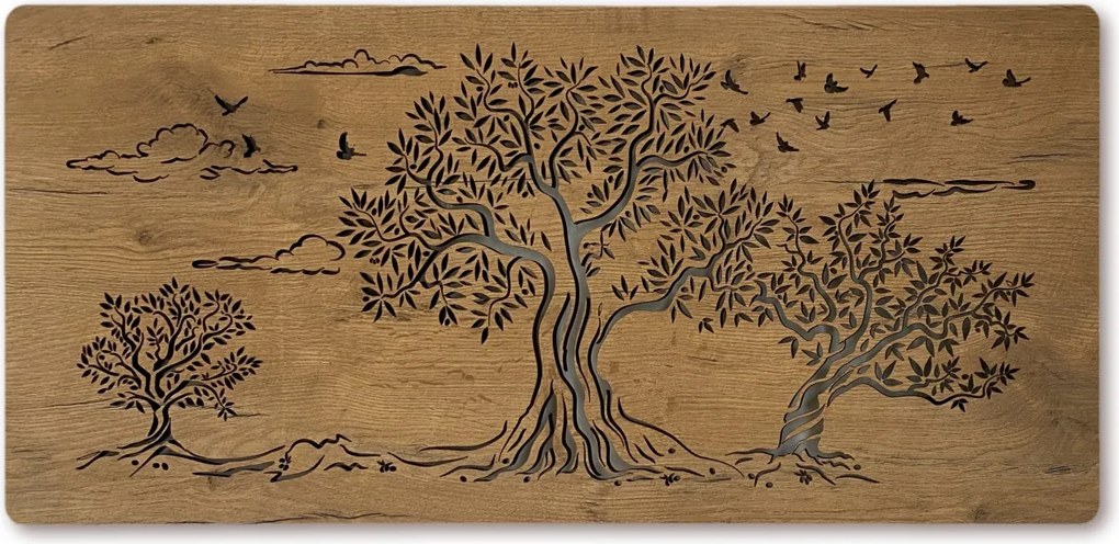 Li-Go "Tři olivy" světelný obraz s baterií 110x50cm varianta ovládání: manuál/pohybové čidlo, provedení povrchu: černá s patinou
