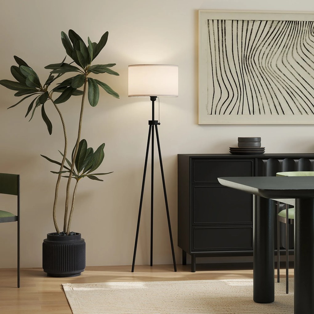 HOMCOM Stojací lampa Moderní stojací lampa E27, ocel a polyester, černobílá, 37x37x152cm, stylové osvětlení do obývacího pokoje a ložnice