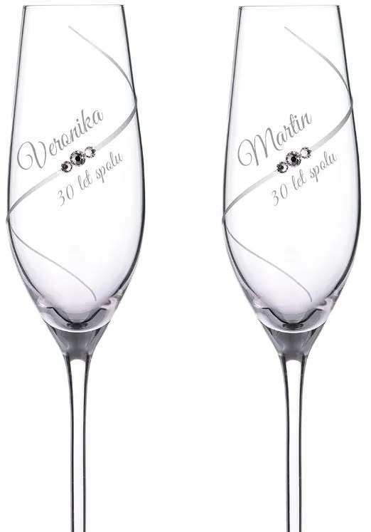 Dekorant svatby Skleničky na šampaňské k výročí Silhouette City SPOLU s kamínky Swarovski 210 ml 2KS