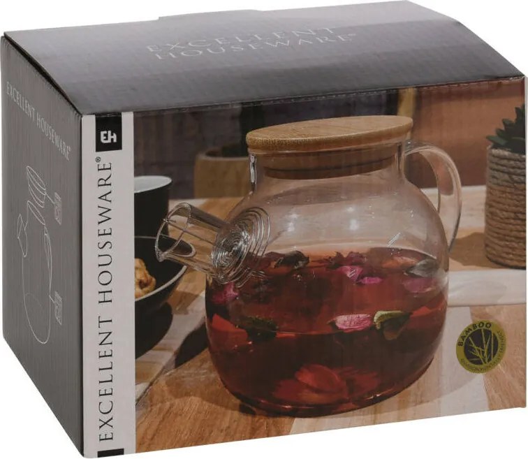 Skleněná čajová konvice s kovovým filtrem, 1000 ml