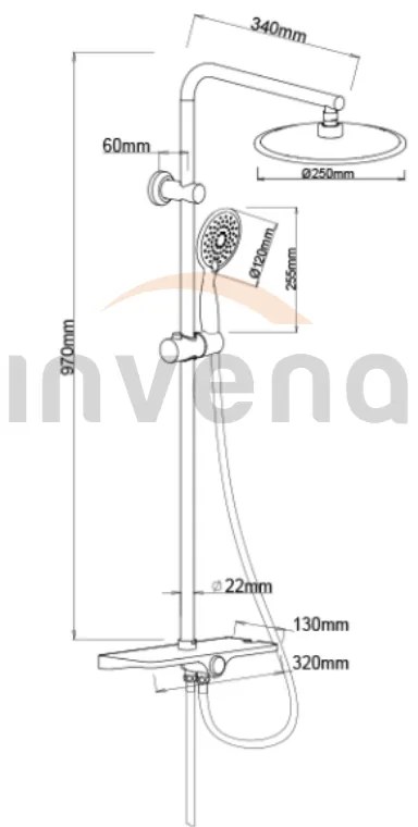Invena Musta, sprchový sloup s dešťovou hlavovou a ruční sprchou, černá matná, INV-AU-84-D04-X