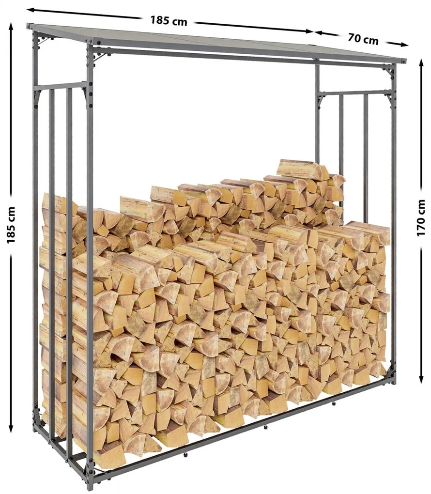 Přístřešek na palivové dřevo Ruston XXL - 185x70x185 cm, hliník