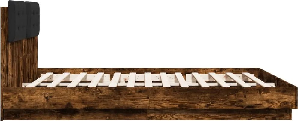 Rám postele s čelem a LED osvětlením kouřový dub 200x200 cm 3209986