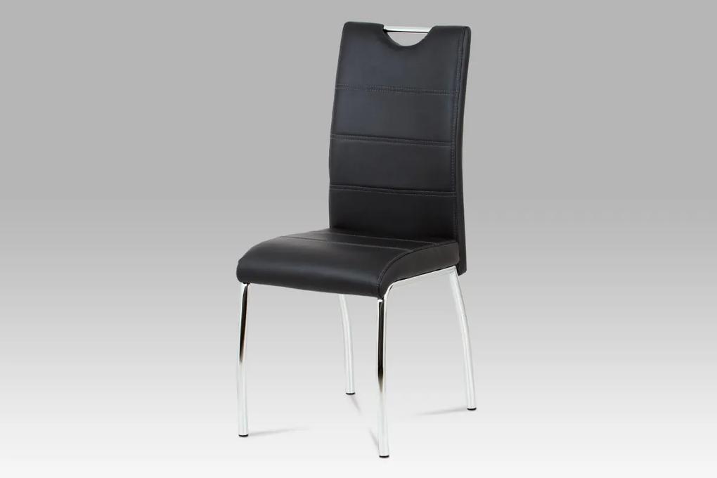 Moderní jídelní židle z černé koženky na pochromované konstrukci HC-585 BK