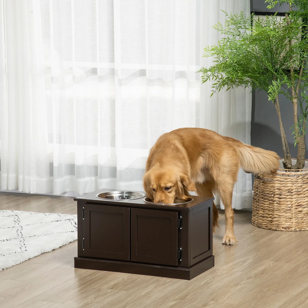 PawHut vyvýšené misky pro psy, s úložným prostorem, 2 misky, pro velké psy, miska na vodu, miska na krmivo, stojan na misky pro psy, 60 cm x 30 cm x …
