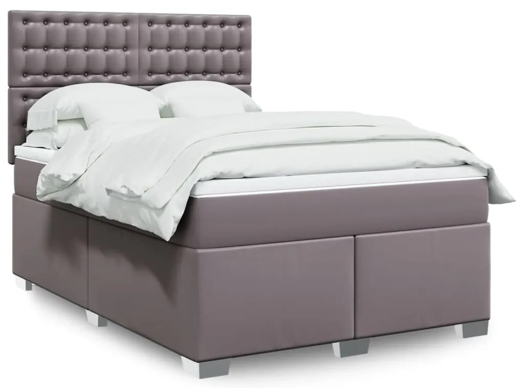 Box spring postel s matrací šedá 140x200 cm umělá kůže