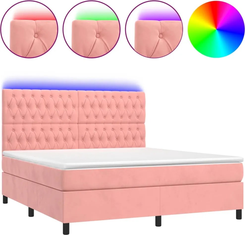 Box spring postel s matrací a LED růžová 160x200 cm samet 3136316