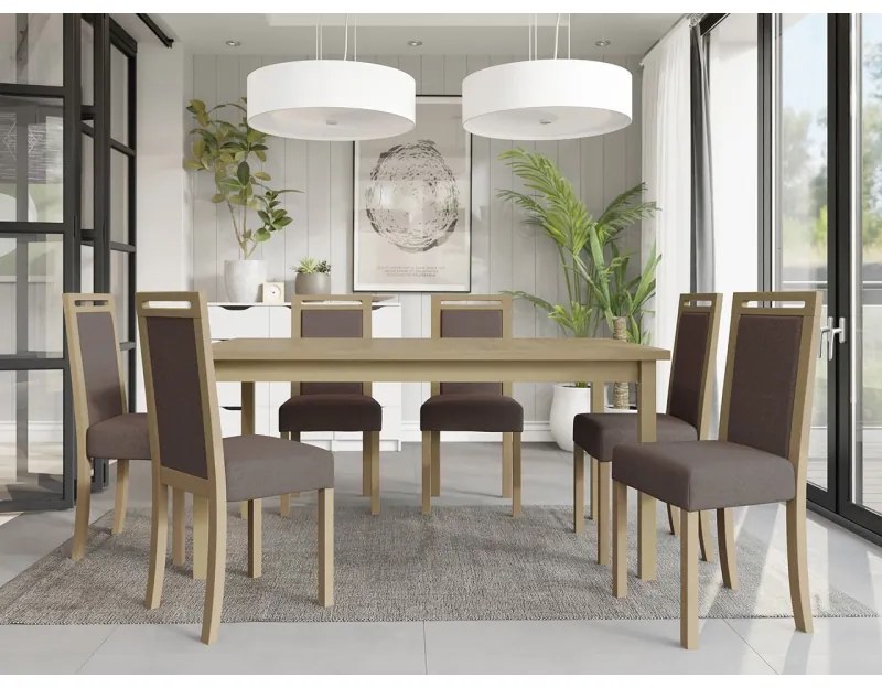 Rozkládací jídelní stůl se 6 židlemi AL03, Barva dřeva: bílá-L, Potah: Hygge D91