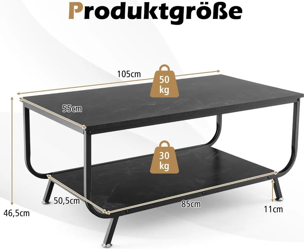 Costway Marble Konferenční stolek Obdélníkový se 2 patry – 105 × 55 × 46,5 cm