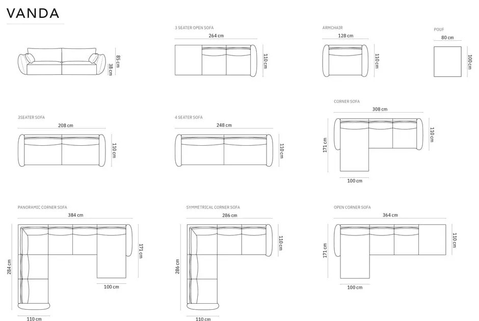 Tmavě modrá sametová pohovka levý roh 264 cm Vanda – Mazzini Sofas