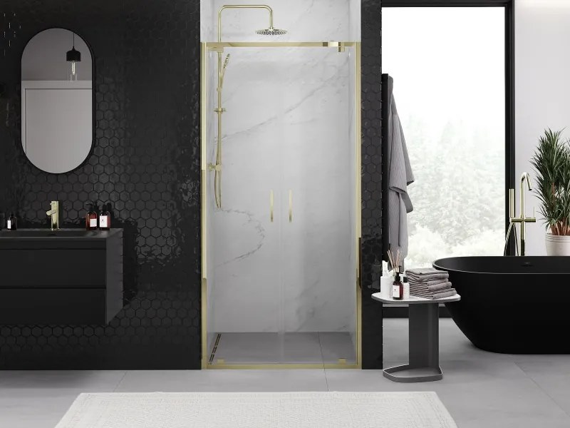 Mexen Exo, dvojité výklopné sprchové dveře, 120 cm, transparentní sklo, zlatá, 8182-120-000-50-00