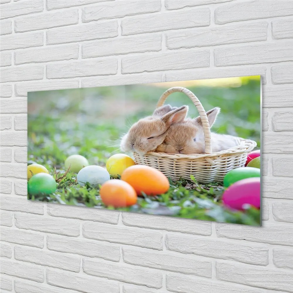 Obraz na skle králíci vejce 100x50 cm