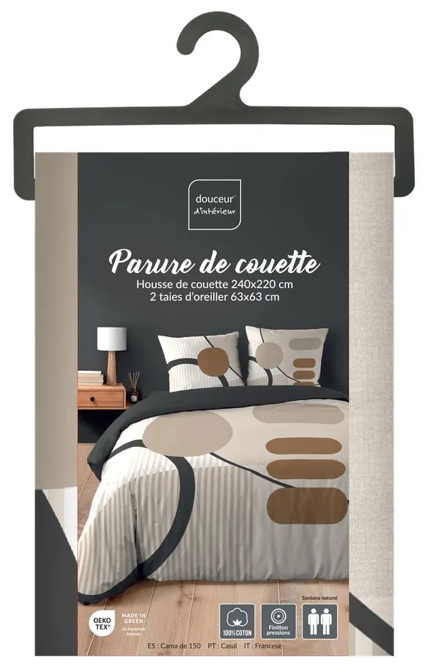 Béžové bavlněné povlečení na dvoulůžko/prodloužené 240x220 cm Santana – douceur d'intérieur