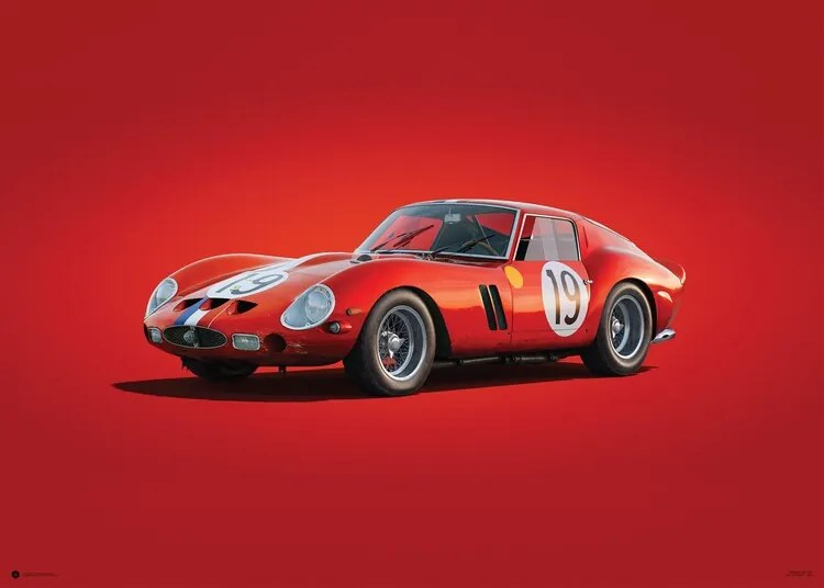 Umělecký tisk Ferrari 250 GTO - Red - 24h Le Mans - 1962, (70 x 50 cm)