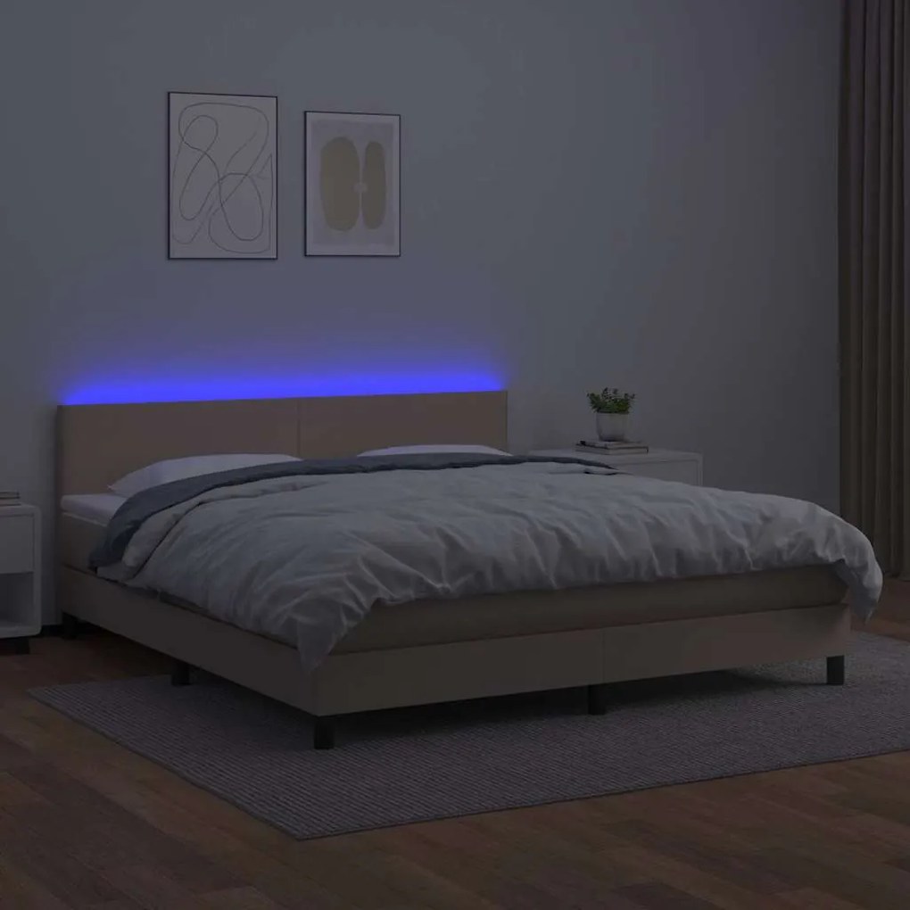 Box spring postel matrace a LED cappuccino 180x200cm umělá kůže 3134122