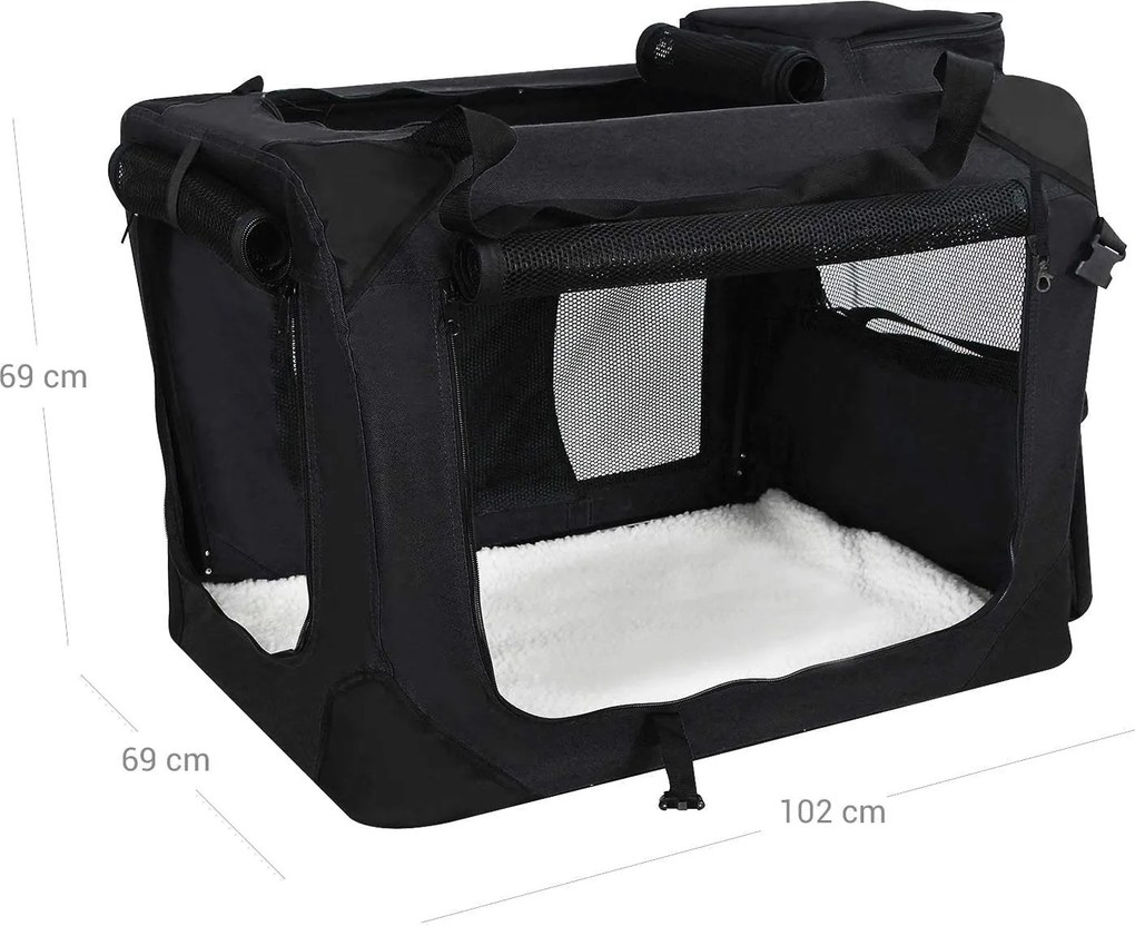 Taška na psa 102x69x69 cm, xXXL skládací přepravka pro domácí zvířata, černá | feandrea
