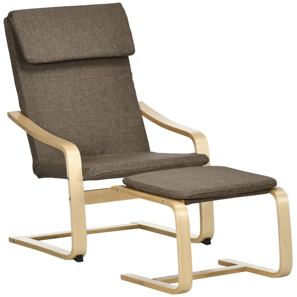 HOMCOM Relaxační křeslo s podnožkou, křídlové křeslo s taburetem, jídelní židle, lněný potah, hnědá barva, 67x72x100 cm, pohodlné do obývacího pokoje…