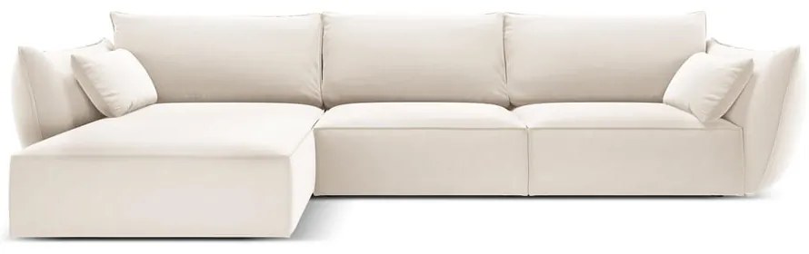 Béžová sametová rohová pohovka (levý roh/s lenoškou) Vanda – Mazzini Sofas