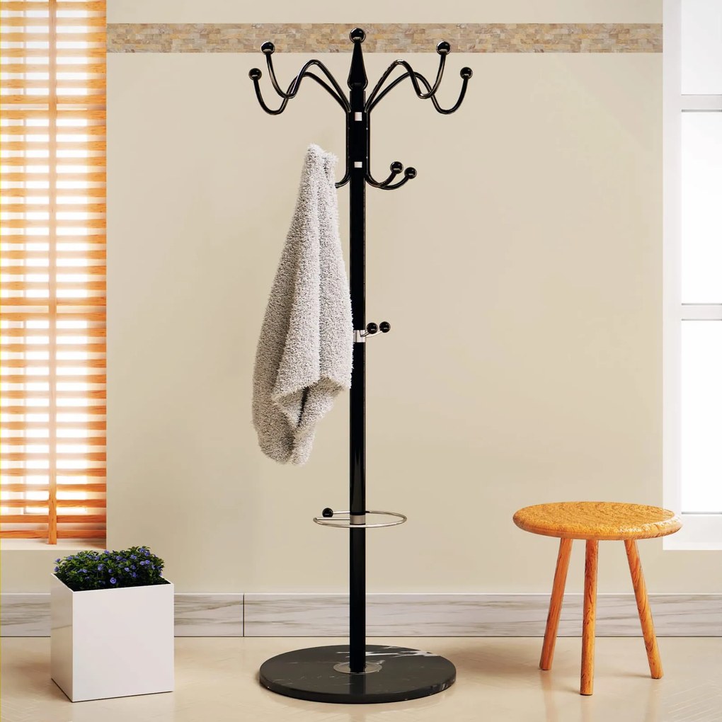 Stojanový věšák TENZY s mramorovým podstavcem, 37x173cm, černá Casaria