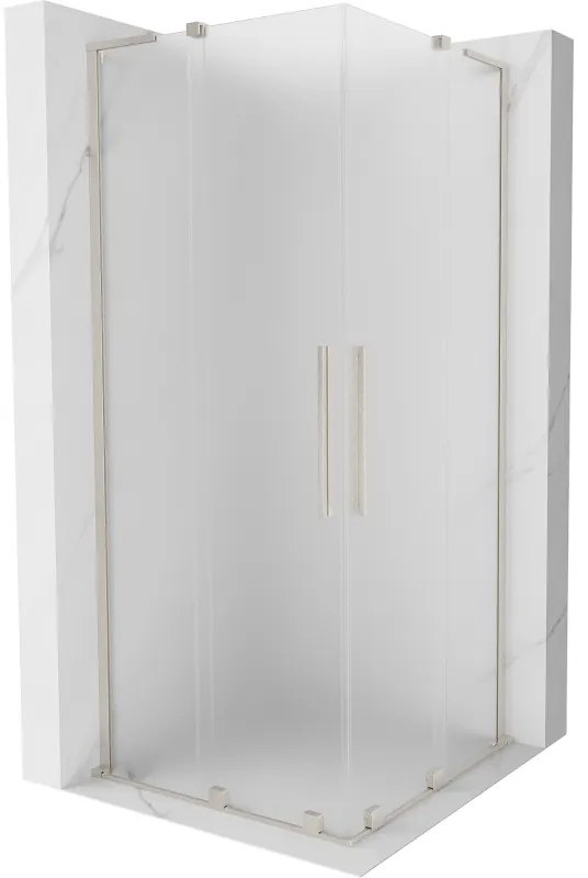 Mexen Velar L Duo, sprchový kout s posuvnými dveřmi 100 x 100 cm, 8mm sklo námraza, broušená ocel, 871-100-100-02-33-97