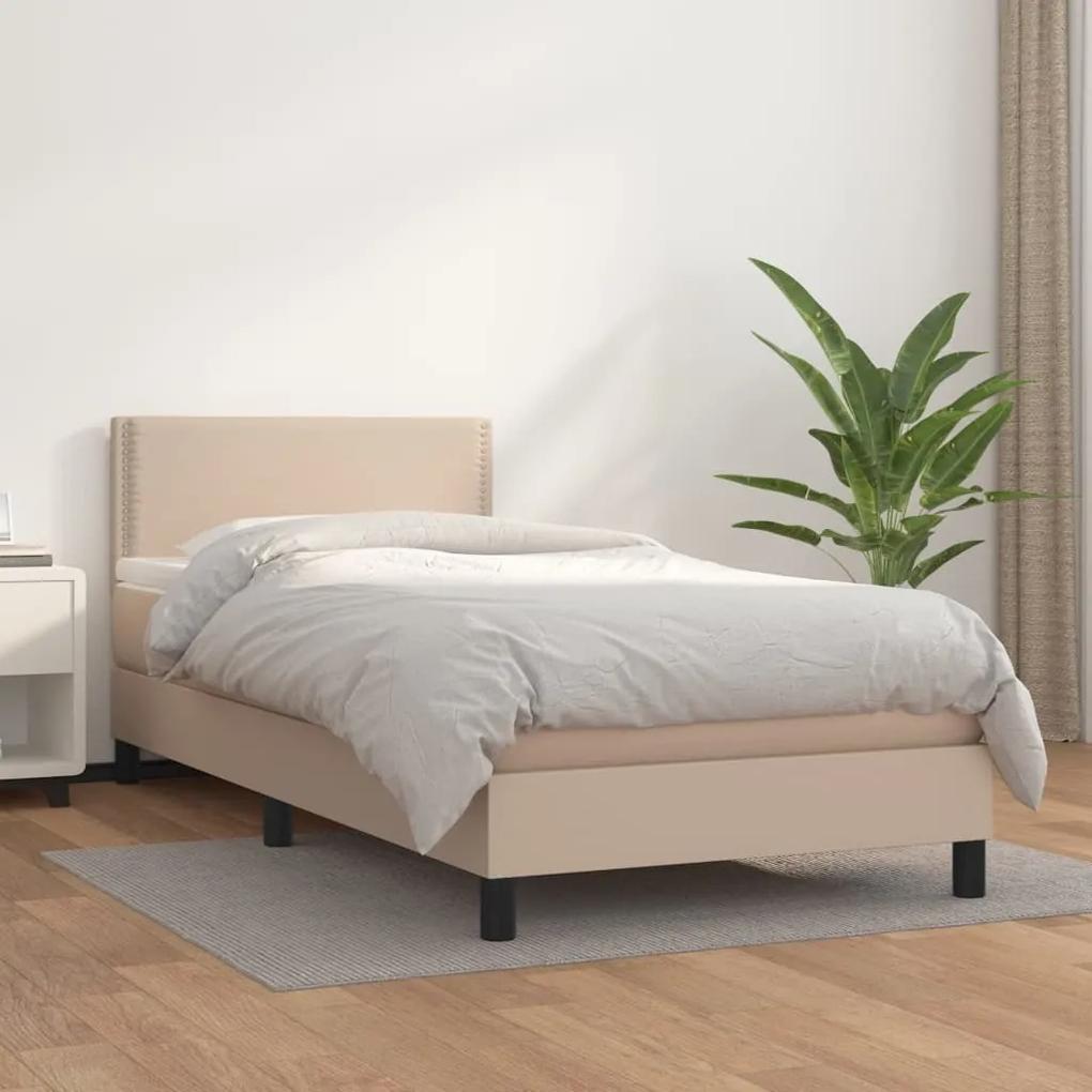 vidaXL Box spring postel s matrací 90x200 cm umělá kůže [3141045] Barva: Hnědá