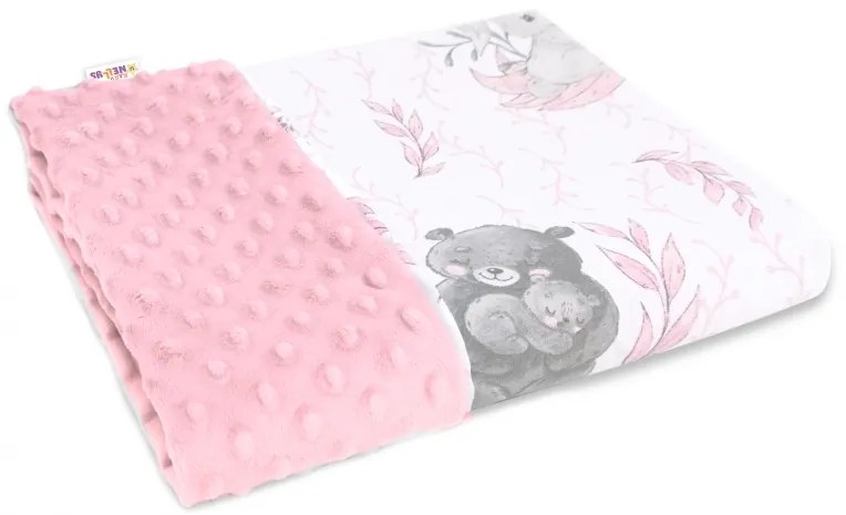 Baby Nellys Baby Nellys Bavlněná deka s Minky 100x75cm, LULU natural, růžová