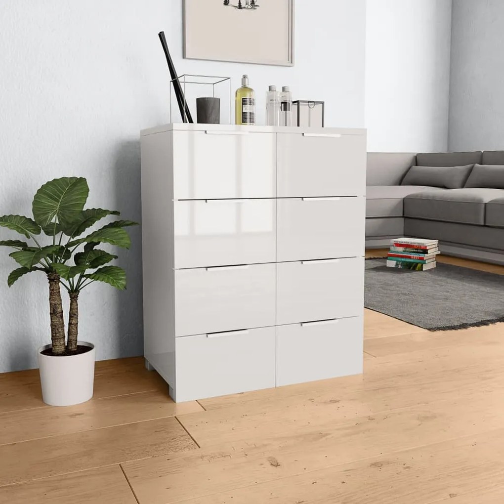 Příborník bílý s vysokým leskem 60x35x80 cm kompozitní dřevo 283712