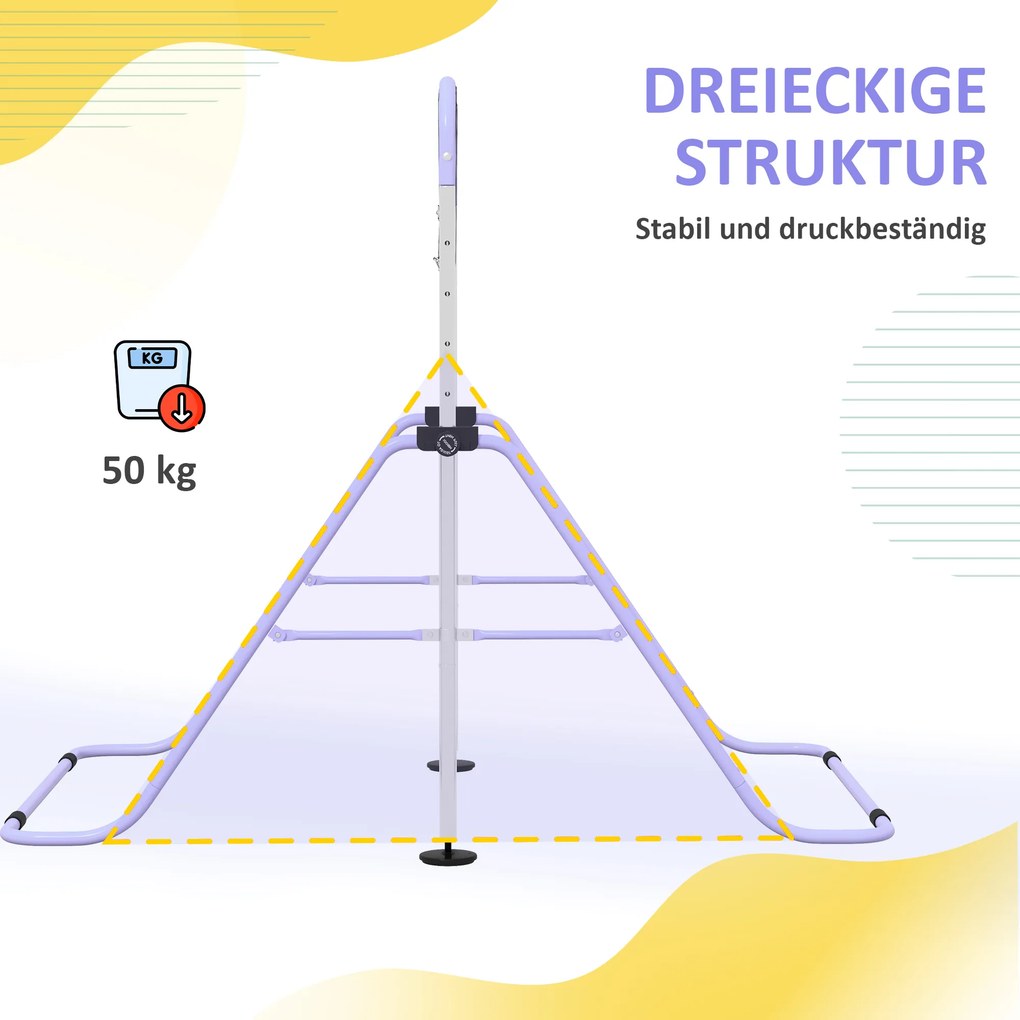 HOMCOM Dětský cvičební kladina s kruhy, nastavitelná výška, skládací, protiskluzová, ocelový rám, 148x105x88-128 cm, růžová