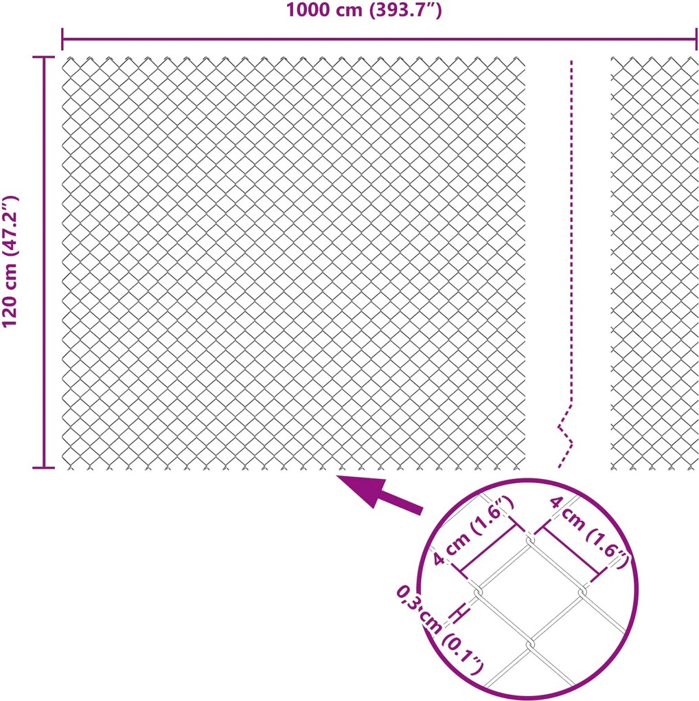 Plot s řetězovým odkazem a sloupkem 10 x 1,2 m Šedá Síťovina 3336269