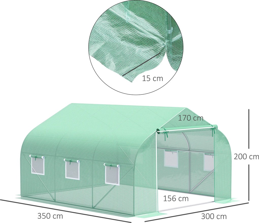 Fóliový skleník Outsunny Skleník 350x300x200 cm se sedlovou střechou ideální pro rajčata a rostliny