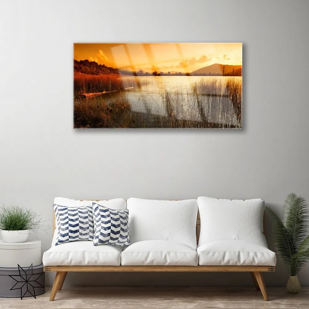 Obraz na skle Jezero Krajina Západ 120x60 cm