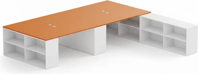 Kancelářská sestava stolů BLOCK B05, 4 místa s úložným prostorem, 360x320 cm, bílá/oranžová