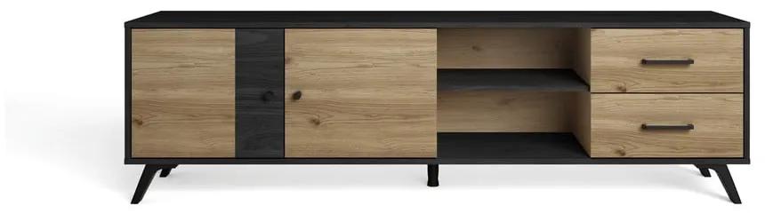 Černý/přírodní TV stolek v dekoru dubu 181x53 cm Bocami – Marckeric