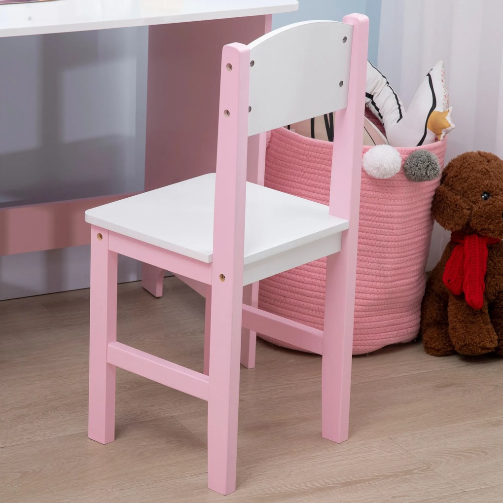 HOMCOM Dětský dřevěný stůl a židle se školní tabulí pro děti od 5 let, psací stůl 90x45x85 cm Růžová