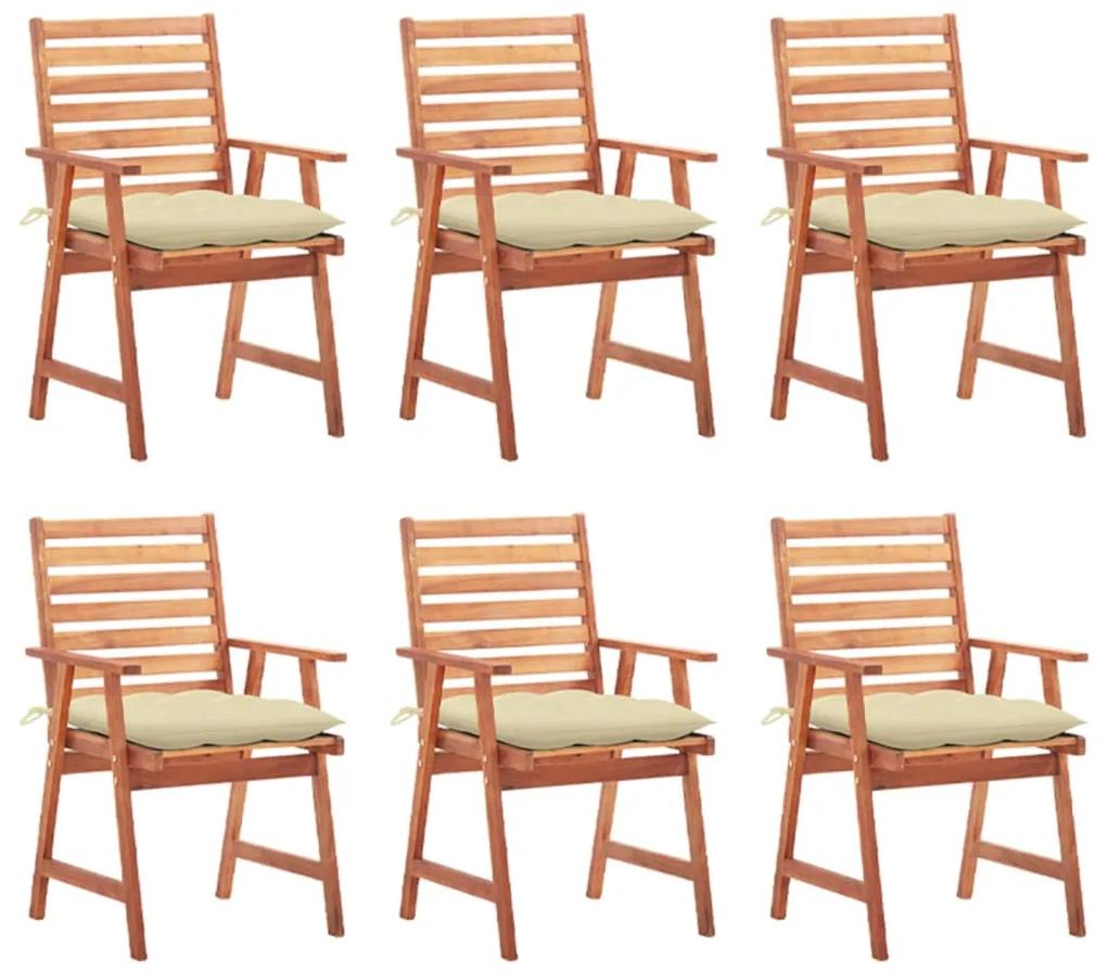 3078364 vidaXL Zahradní jídelní židle 6 ks s poduškami masivní akáciové dřevo