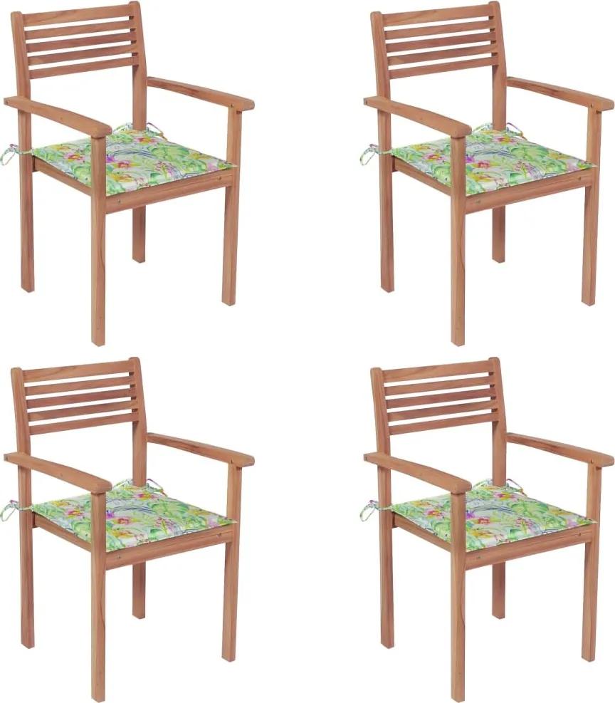 vidaXL Zahradní židle 4 ks podušky masivní teak [3062297] Barva: Vzor červená kostka