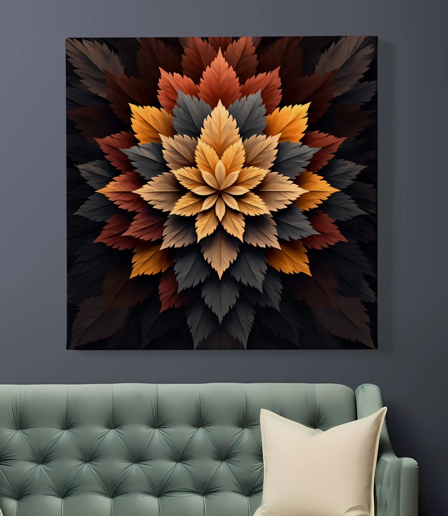 Obraz na plátně - Mandala hnědé listy FeelHappy.cz Velikost obrazu: 80 x 80 cm