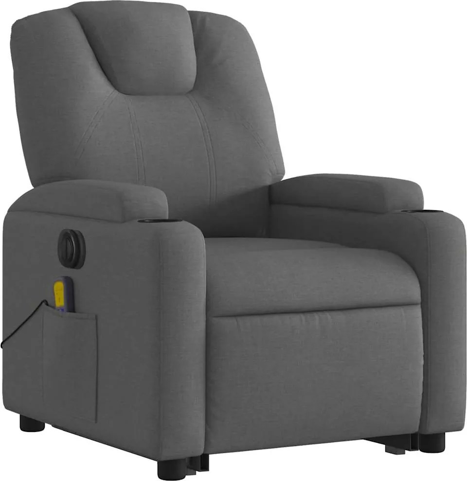 Elektrické zvedací masážní polohovací křeslo tmavě šedé textil 3204405