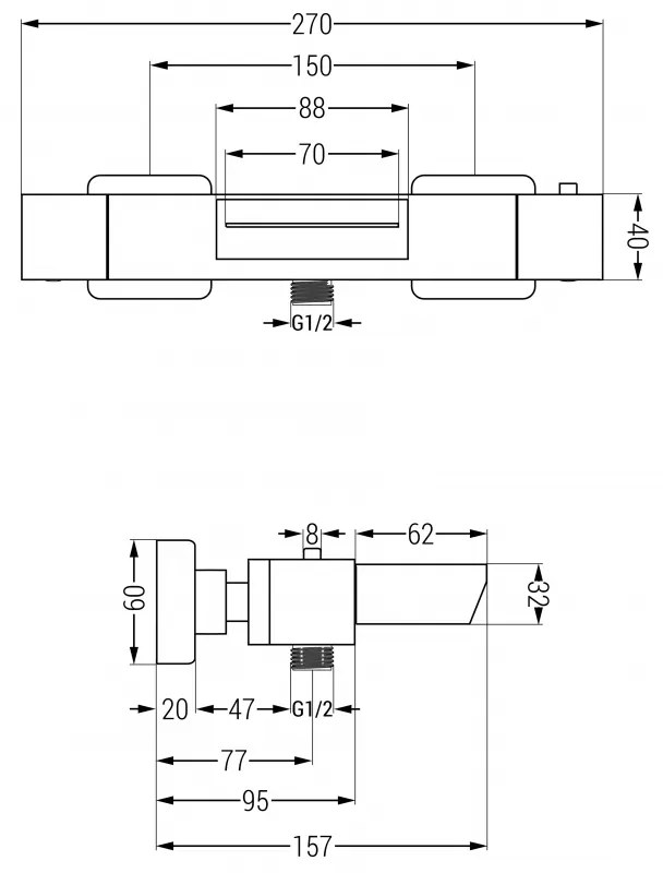 Mexen Cube termostatická vanová baterie, Černá - 77360-70