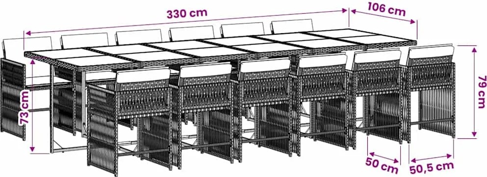 13dílný zahradní jídelní set s poduškami černý polyratan 3211663