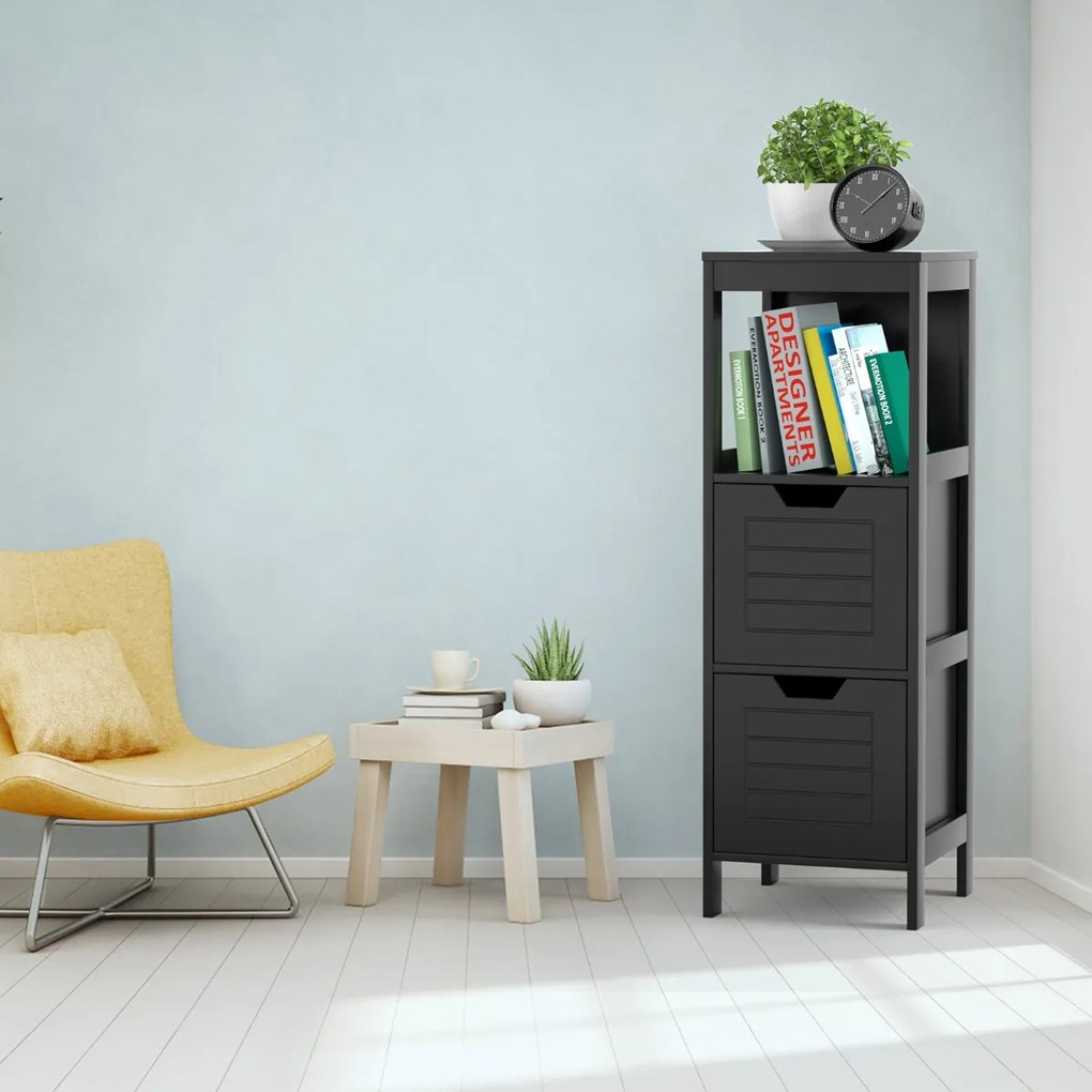 Costway Dřevěná koupelnová komoda se 2 zásuvkami – 30 × 30 × 89 cm, černý