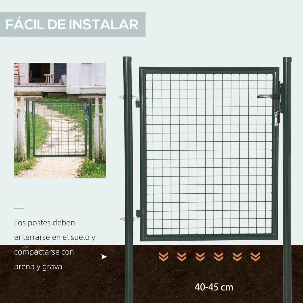 HOMCOM Ocelová zahradní brána s uzamykatelnou rukojetí a 3 klíči, blokující dveře pro venkovní patio a terasu 97x150 cm Zelená