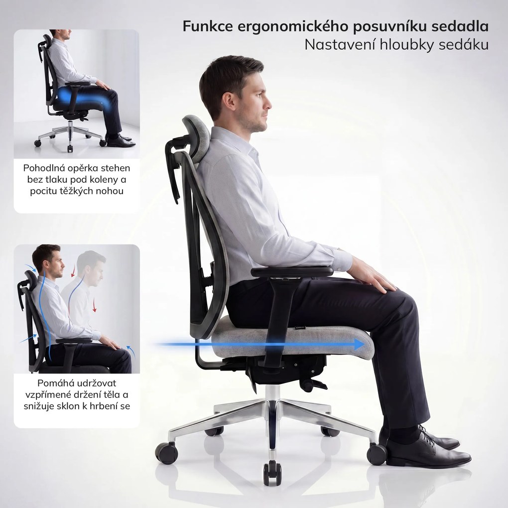 Ergonomická kancelářská židle šedá se síťovinou VECTOR