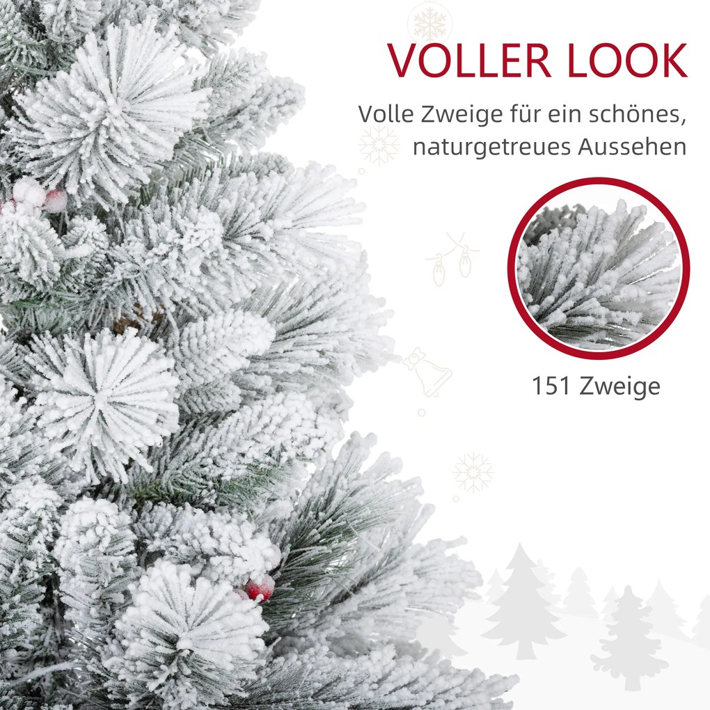 HOMCOM Vánoční stromek s LED osvětlením, sada 2 ks, 107 cm, šišky, červené bobule, nehořlavý, zelená/bílá