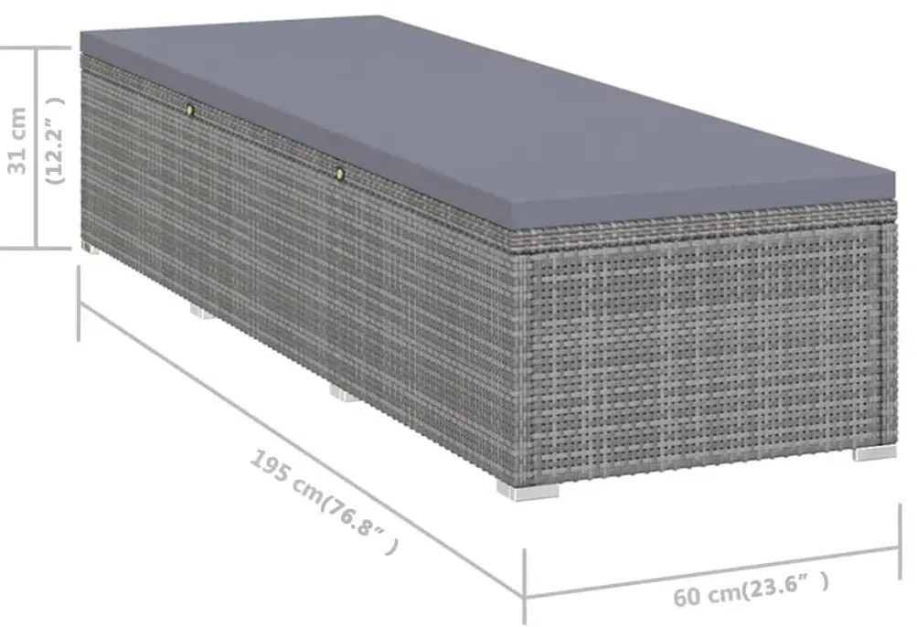 vidaXL Marketos Zahradní lehátko s poduškou polyratan šedé