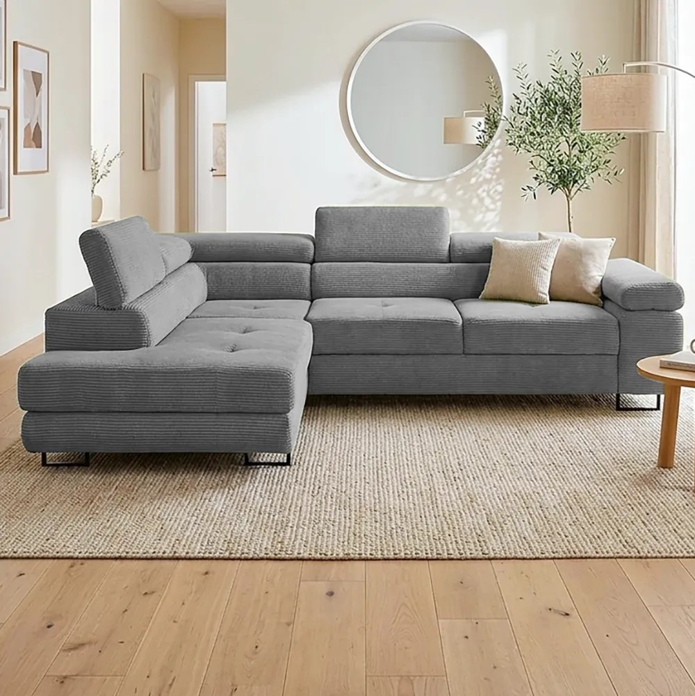 Sedací souprava GREIZ | 203x275 cm | levá | rozkládací + úložný prostor | lincol 85D šedá | 3D manšestr