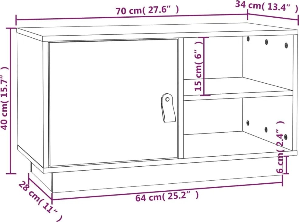 vidaXL TV skříňka 70 x 34 x 40 cm masivní borové dřevo [818238] Barva: Šedá