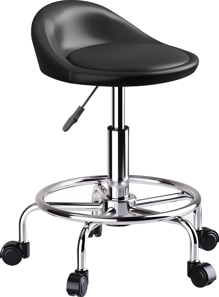 HOMCOM Nastavitelný Kolečkový Skládací Stolek s Opěrkou 59-75 cm Otočný Stolek 360° Rotující Stolek pro Kancelář, Salon, Masáže, Spa Černý