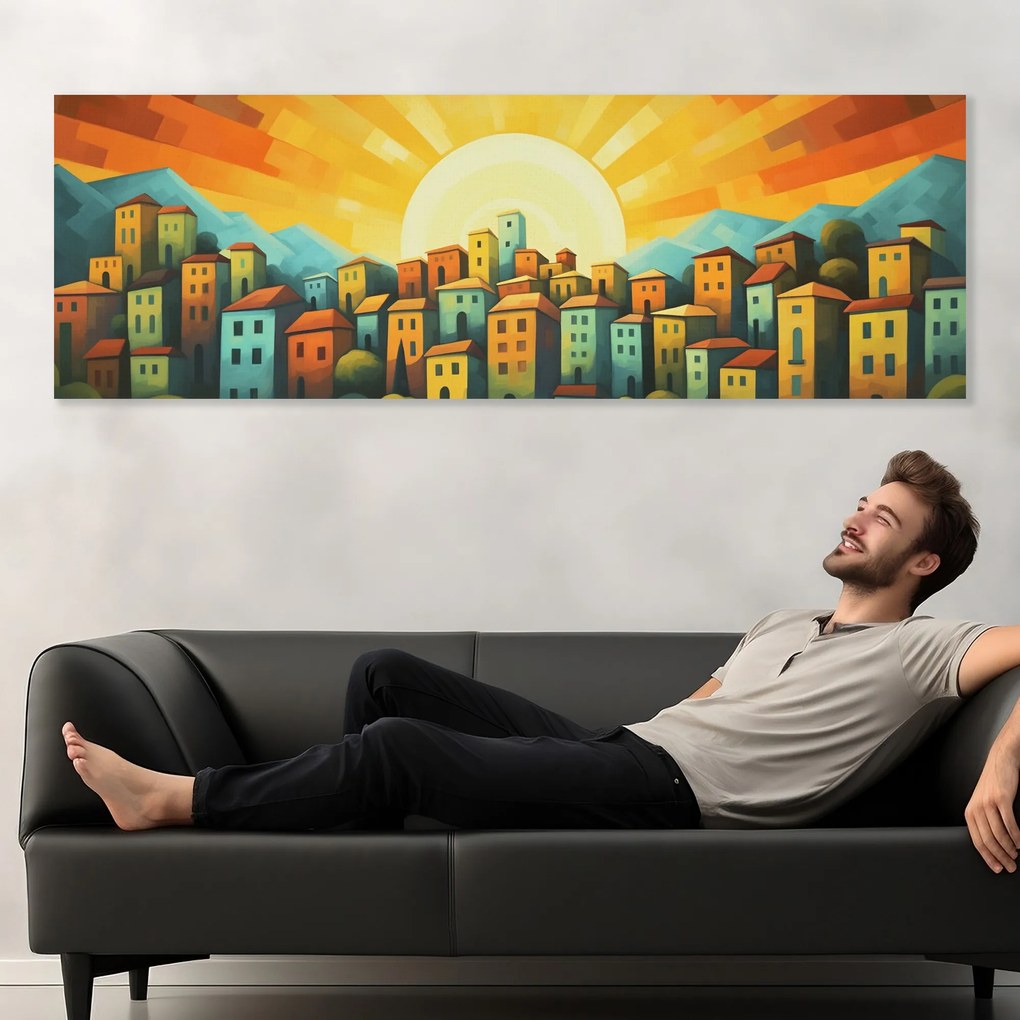 Obraz na plátně - Městečko Ascara se západem slunce FeelHappy.cz Velikost obrazu: 120 x 40 cm