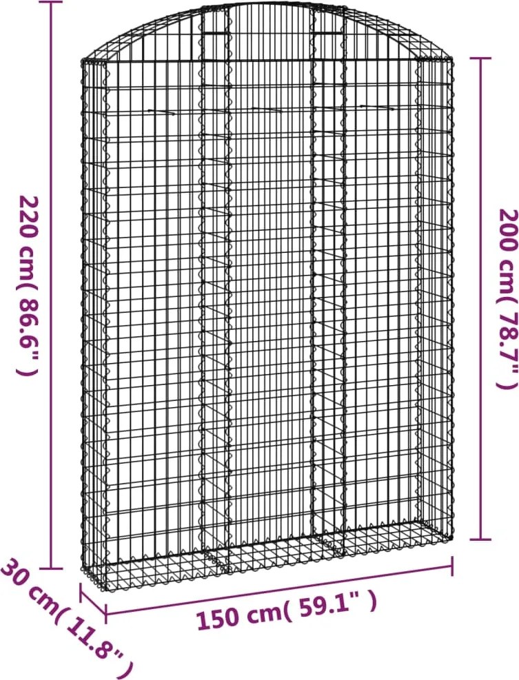 Klenutý gabionový koš 150 x 30 x 200/220 cm pozinkované železo 153450